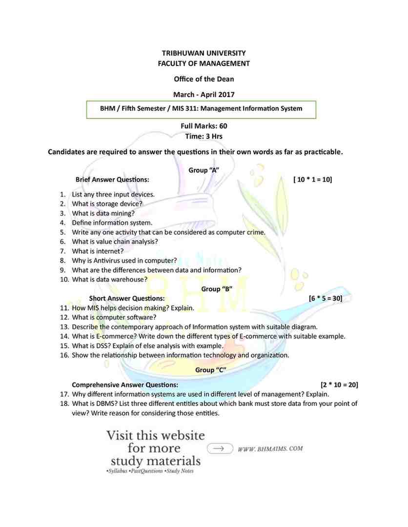 MIS Past Questions | TU BHM 5th Semester | All Year | Free