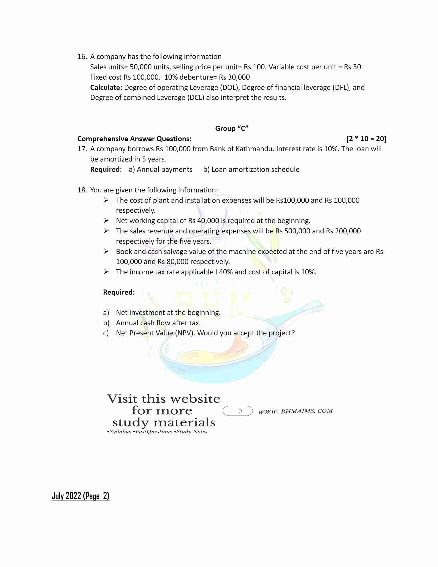 TU BHM 4th Sem Financial Management Question Papers | With Solution