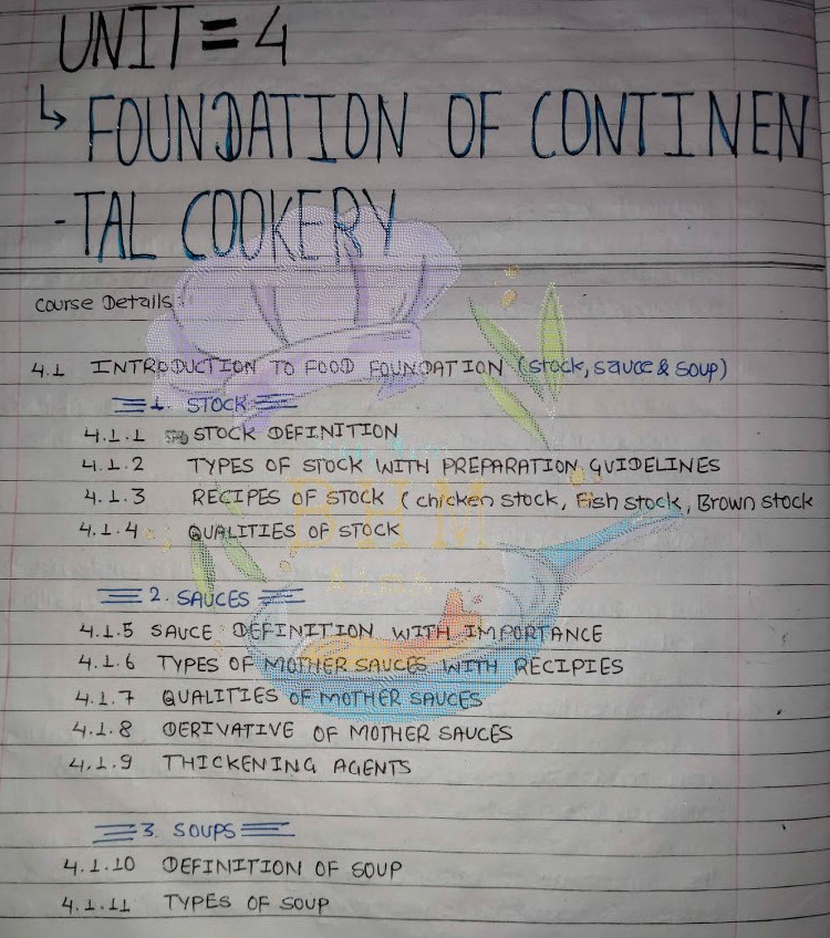Unit 4: Foundations of Continental Cookery - Study Note BHM & IHM