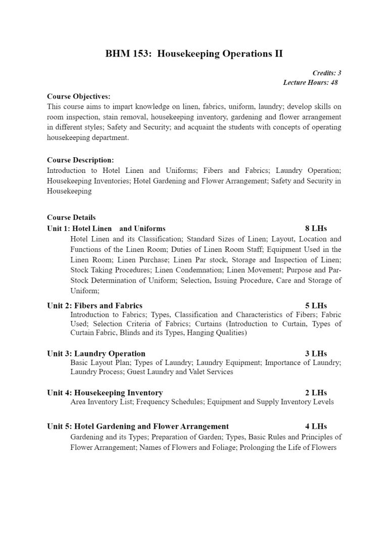 Tribhuwan University (TU) BHM 2nd Semester Updated Syllabus 2024 - New